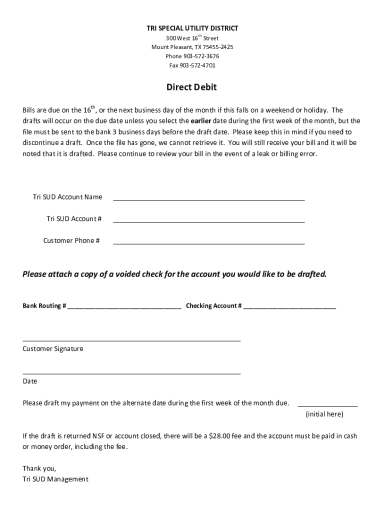 Fillable Online Direct Debit Authorization for Utility Payments Fax Email Print - pdfFiller