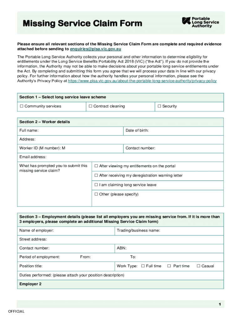 Fillable Online Missing Service Claim Form Fax Email Print - pdfFiller