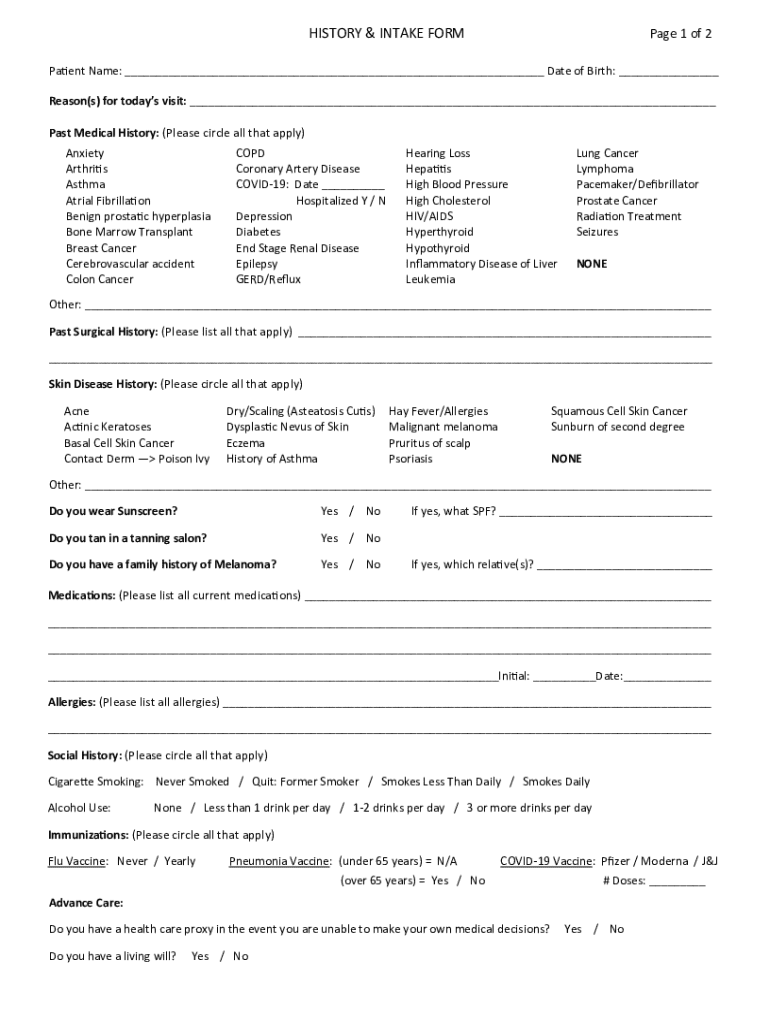 Fillable Online Patient History and Intake Form Fax Email Print - pdfFiller