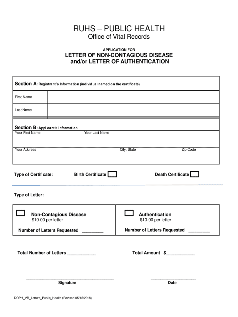 Fillable Online Application for Letter of Non-contagious Disease and ...