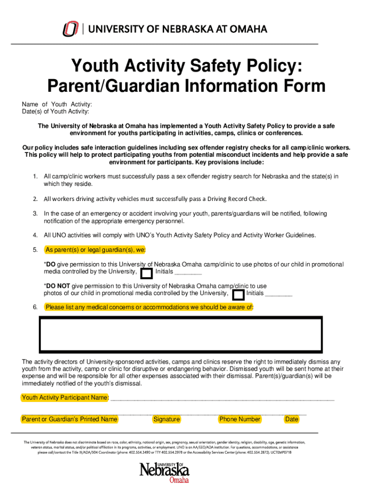 Fillable Online Youth Activity Safety Policy and Waiver Release Fax ...