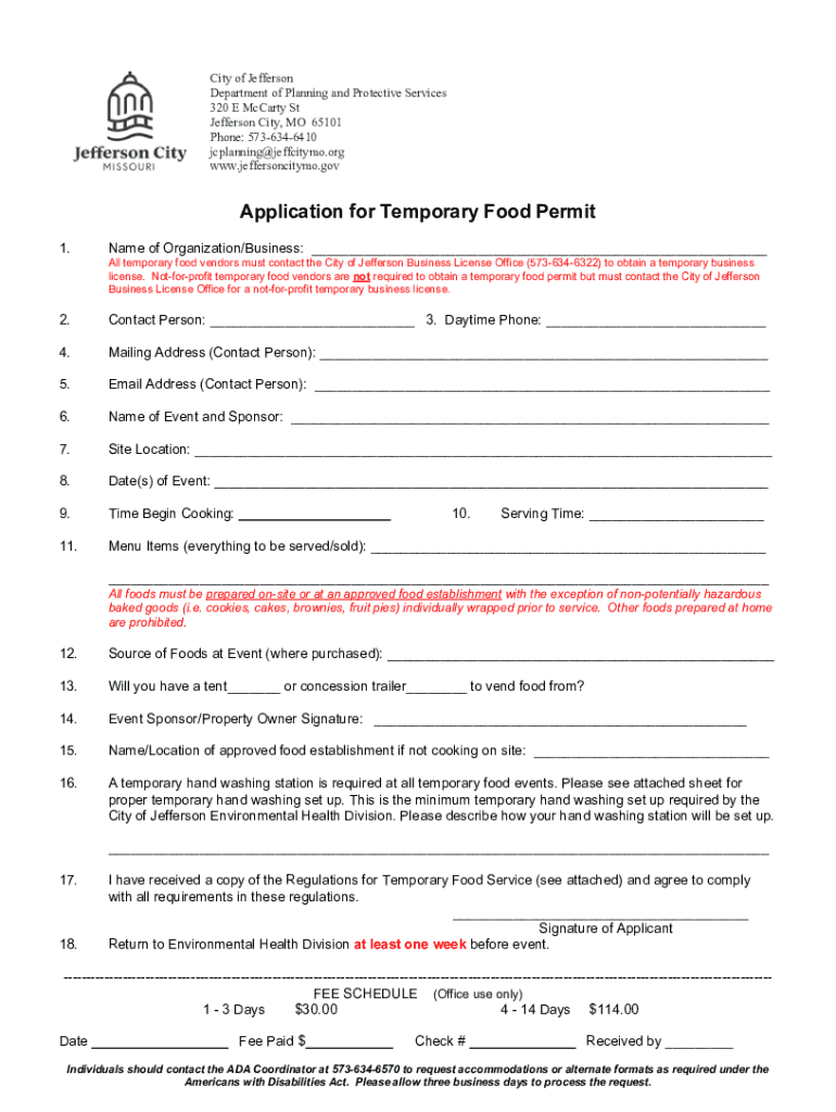 Fillable Online Temporary Food Permit Application Fax Email Print ...