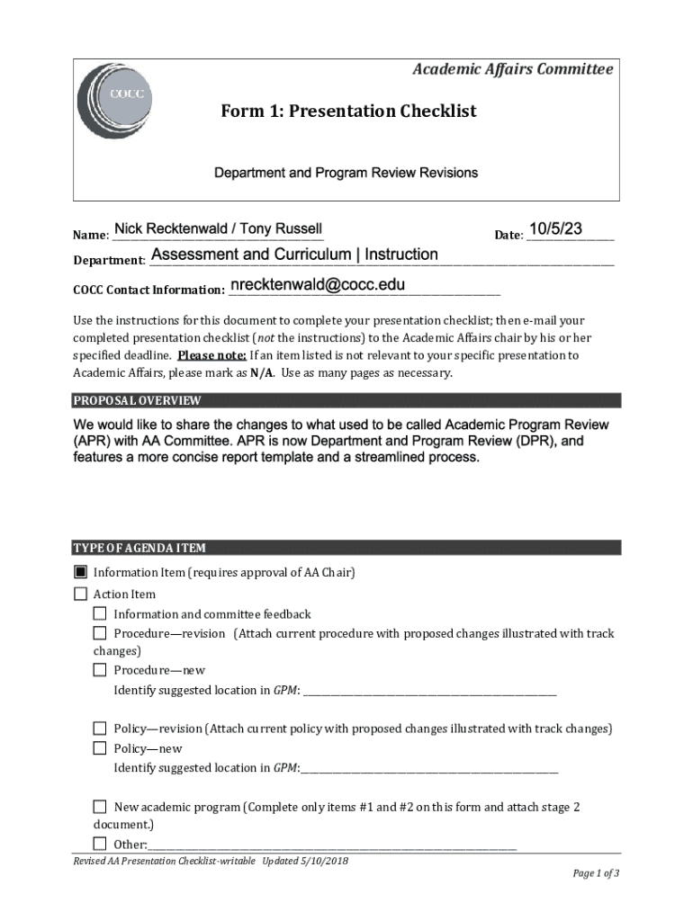 Fillable Online Academic Program Review Presentation Checklist Fax Email Print - pdfFiller