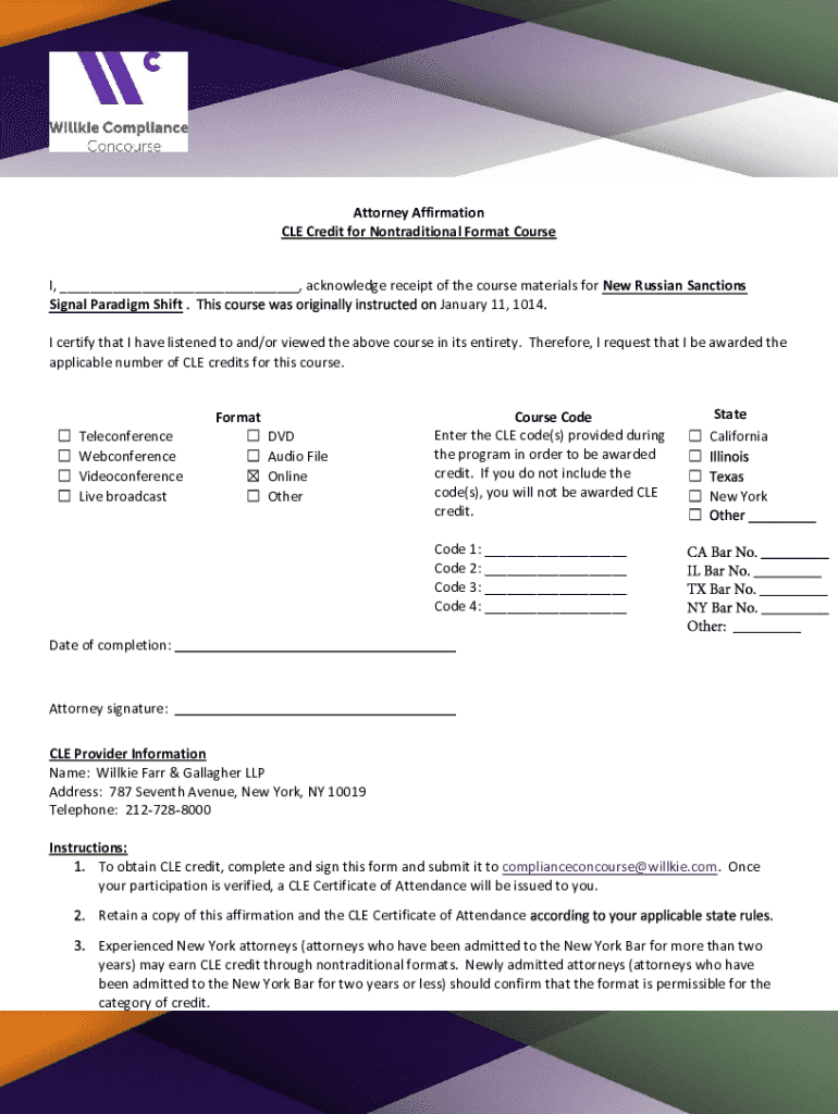 Fillable Online Cle Credit for Nontraditional Format Course Fax Email ...