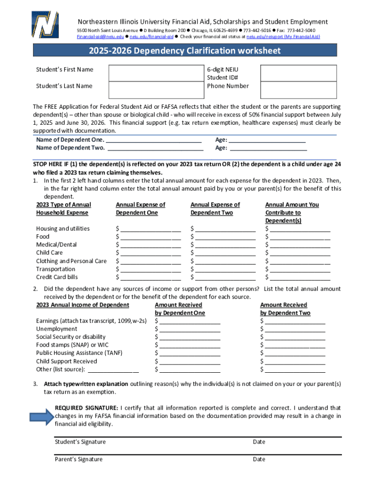 Fillable Online 2025-2026 Dependency Clarification for Financial Aid Fax Email Print - pdfFiller
