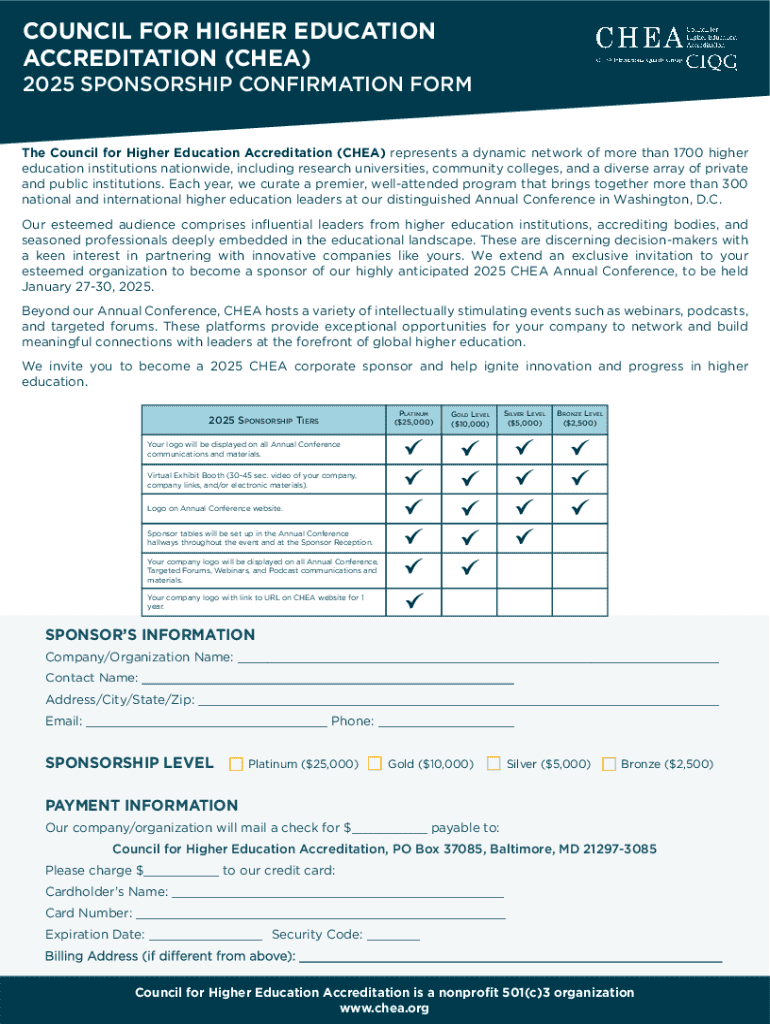 Fillable Online 2025 Chea Annual Conference Sponsorship Confirmation ...