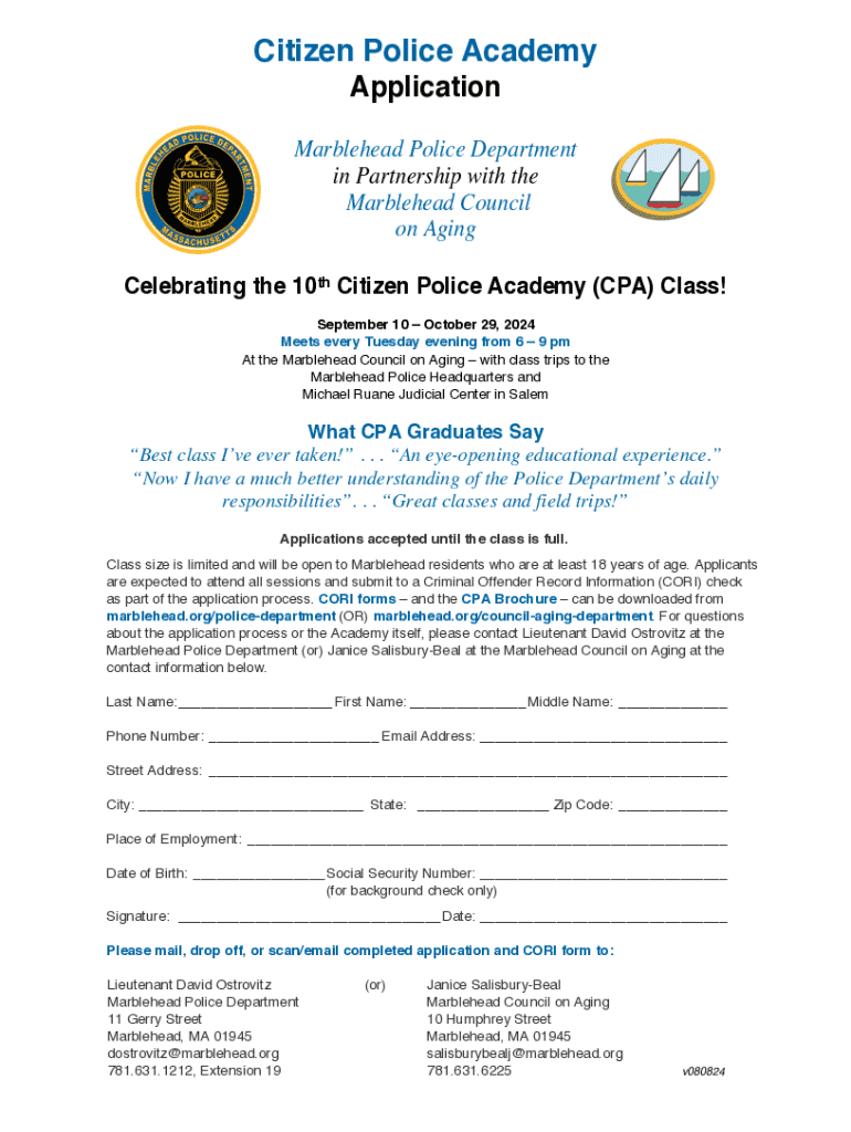 Fillable Online Citizen Police Academy Application Fax Email Print ...