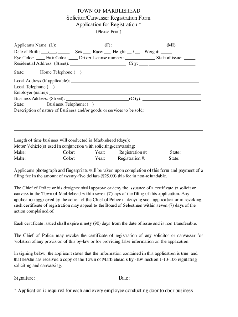 Fillable Online Application for Solicitor/canvasser Registration Fax ...