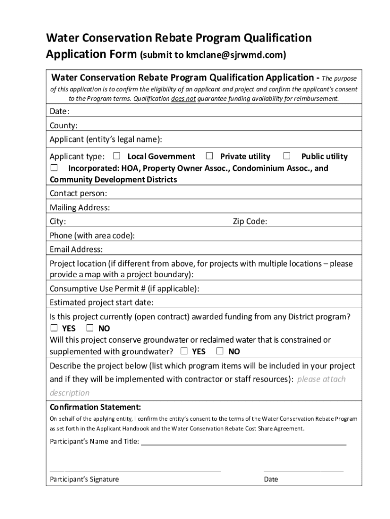 Fillable Online Water Conservation Rebate Program Qualification Application Fax Email Print ...
