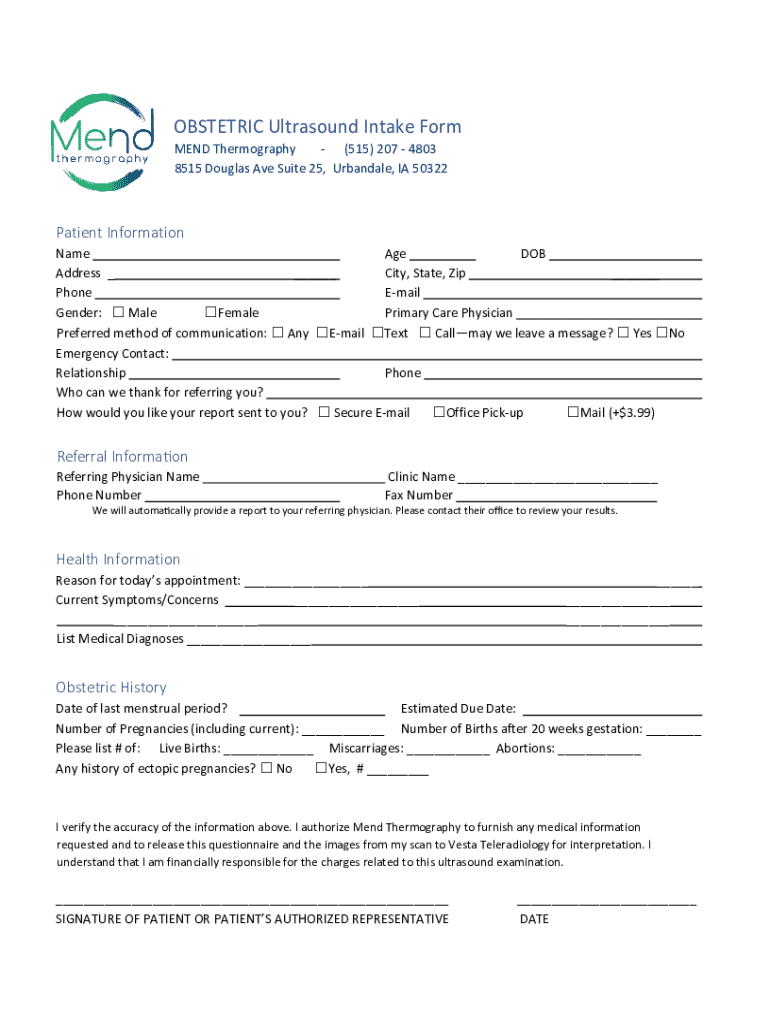 Fillable Online Obstetric Ultrasound Intake and Consent Form Fax Email ...