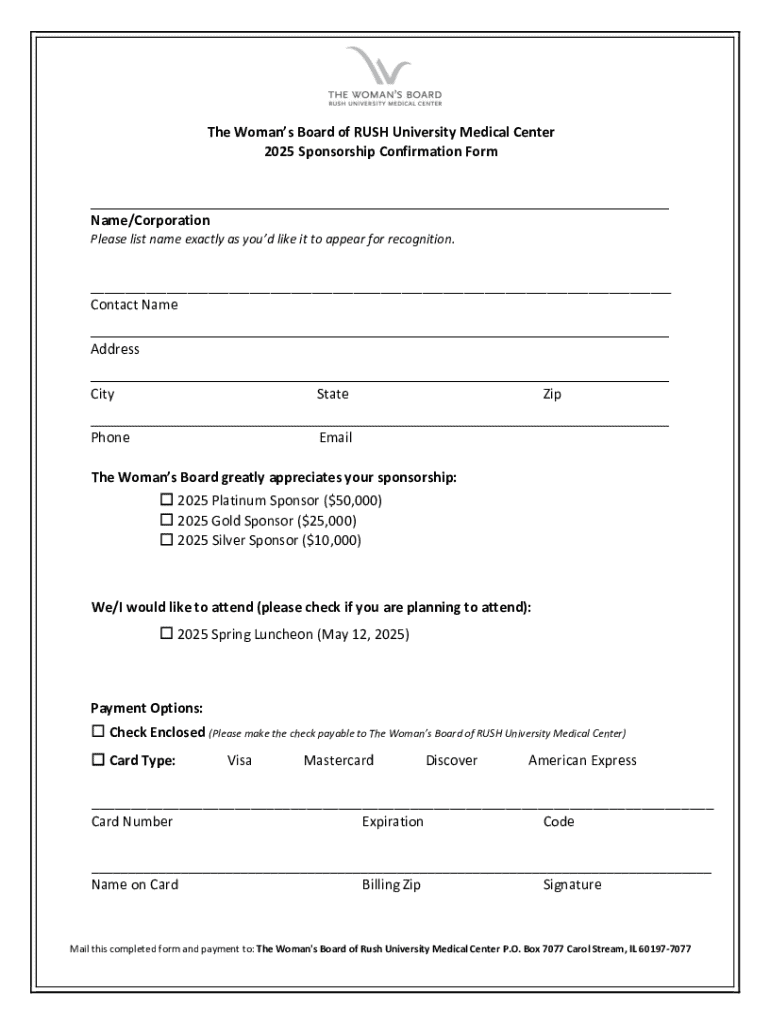 Fillable Online 2025 Sponsorship Confirmation Form for the Woman’s ...
