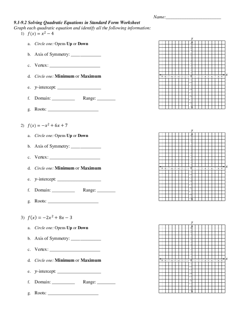 Fillable Online Quadratic Equations Worksheet Fax Email Print - pdfFiller