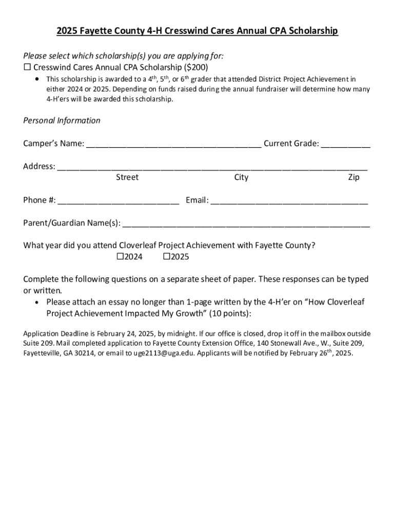 Fillable Online Cresswind Cares Annual Cpa Scholarship Application Fax Email Print - pdfFiller