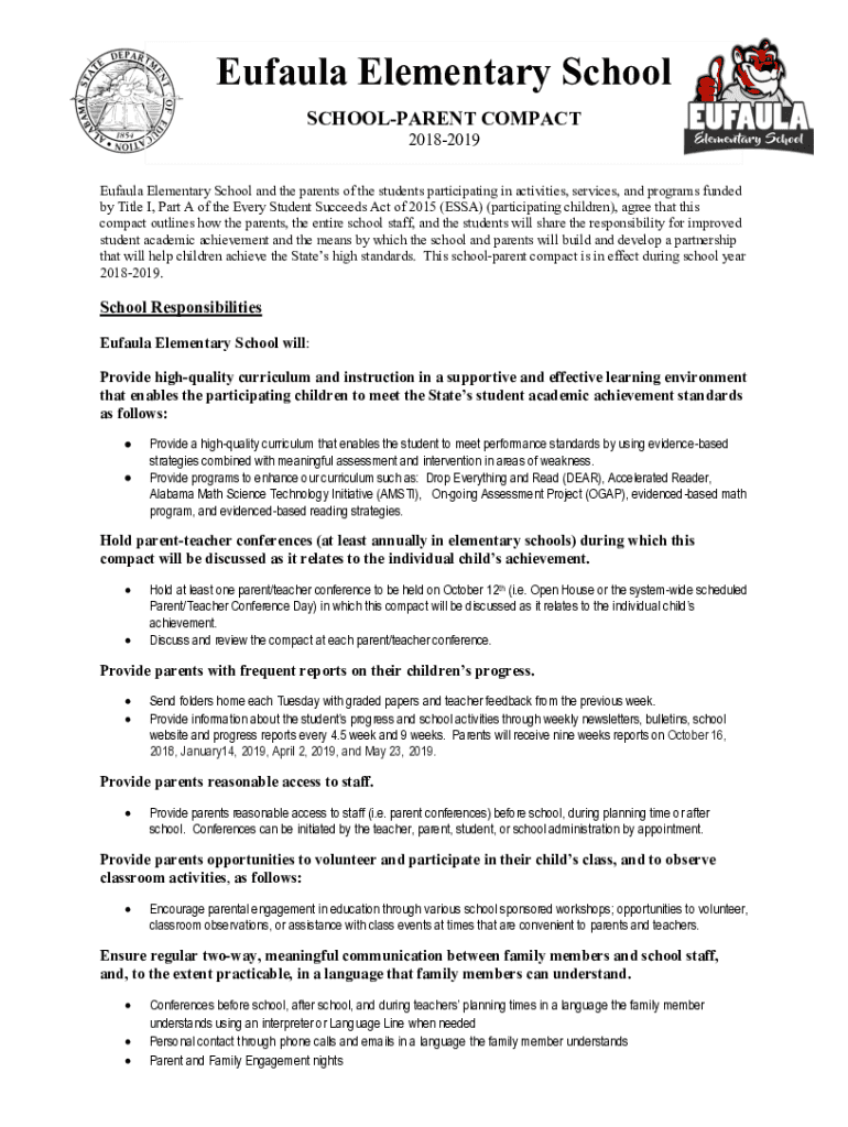 Fillable Online Eufaula Elementary School School-parent Compact Fax ...