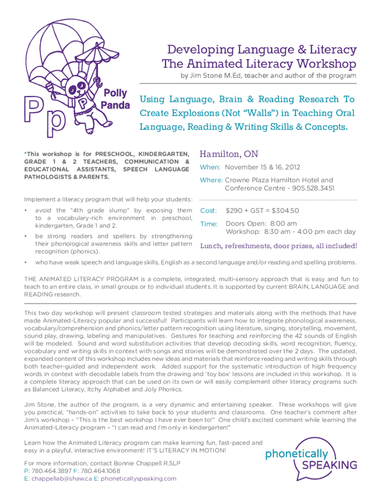 Fillable Online the Animated Literacy Workshop Registration Fax Email ...