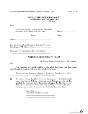 Fillable Online Notice of Objection to Claim Fax Email Print - pdfFiller