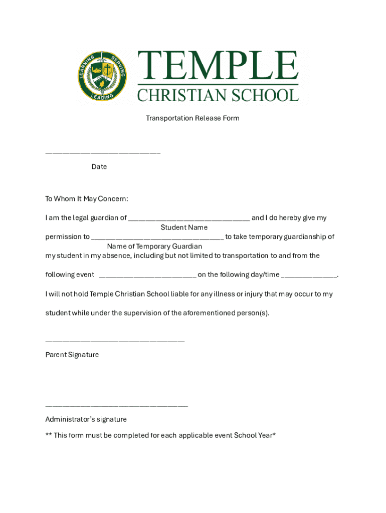 Fillable Online Transportation Release Form Fax Email Print - pdfFiller