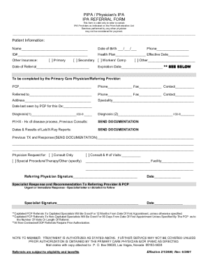 Fillable Online Ipa Referral Form for Physician's Ipa Fax Email Print ...