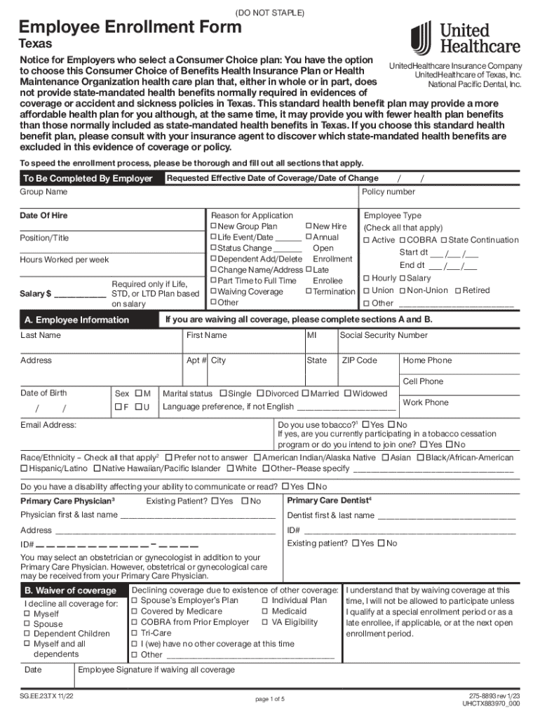 Fillable Online Employee Enrollment Form for Health Insurance Fax Email Print - pdfFiller