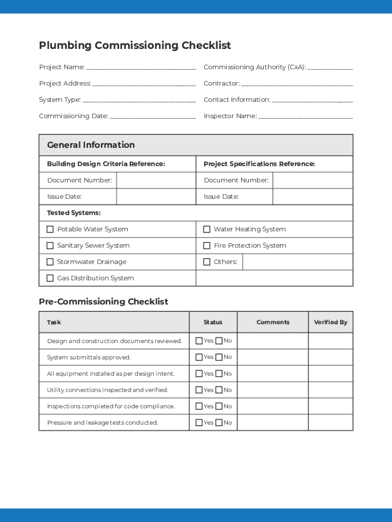 Fillable Online Plumbing Commissioning Checklist Fax Email Print - pdfFiller