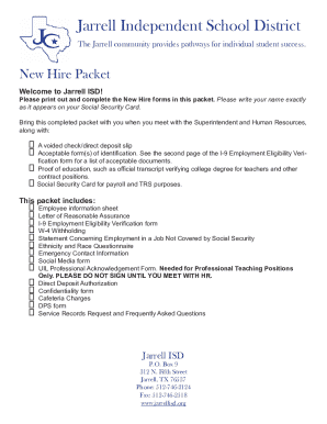 Fillable Online New Hire Packet for Jarrell Independent School District ...
