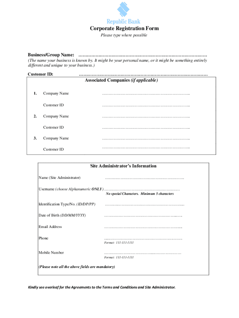 Fillable Online Corporate Registration Form Fax Email Print - pdfFiller