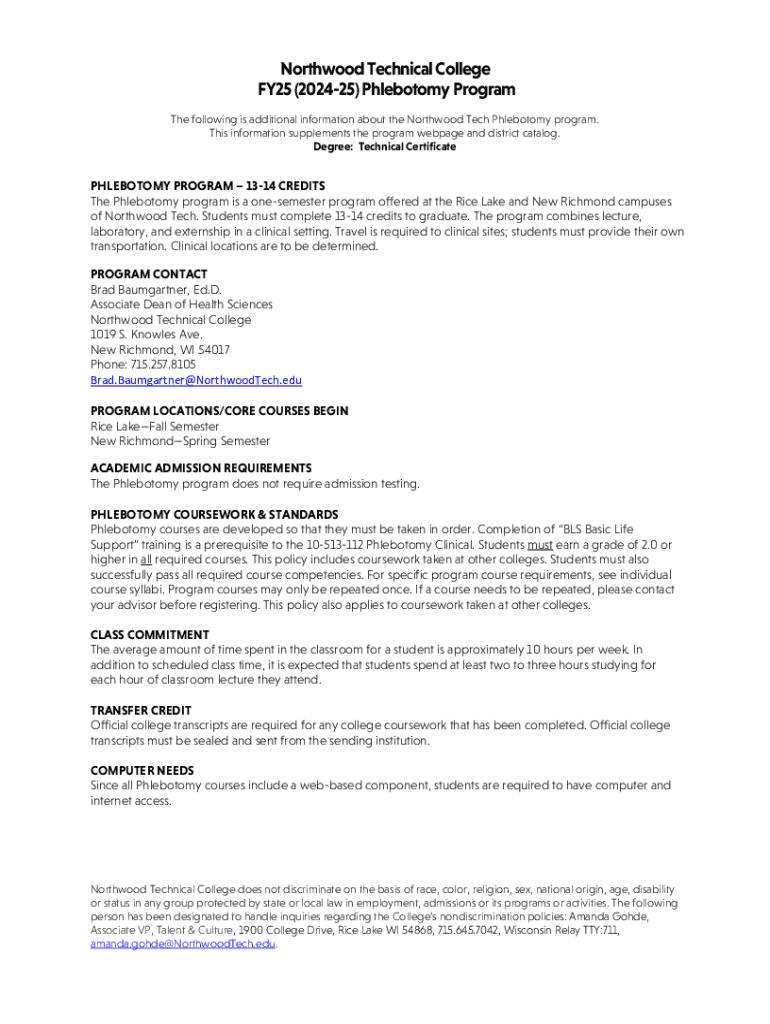Fillable Online Phlebotomy Program Admission Checklist and Details Fax Email Print - pdfFiller