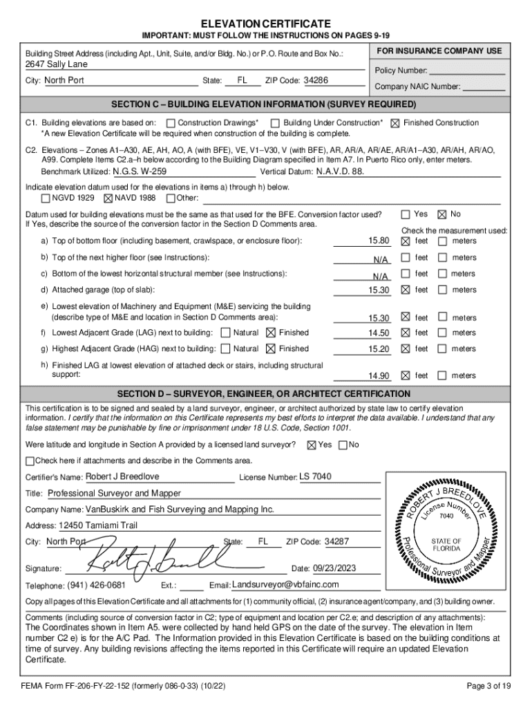 Fillable Online Elevation Certificate for Flood Insurance Fax Email Print - pdfFiller