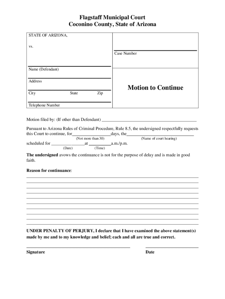 Fillable Online Filing Instructions for Motion to Continue in Flagstaff ...