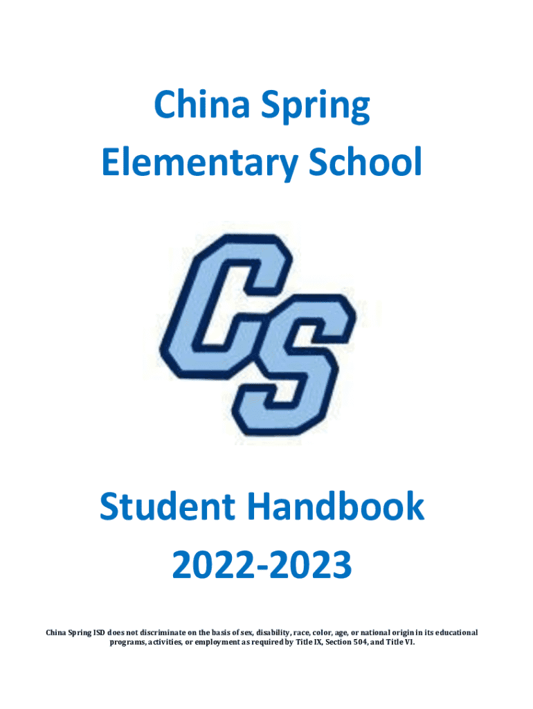 Fillable Online China Spring Elementary Student Handbook Fax Email ...