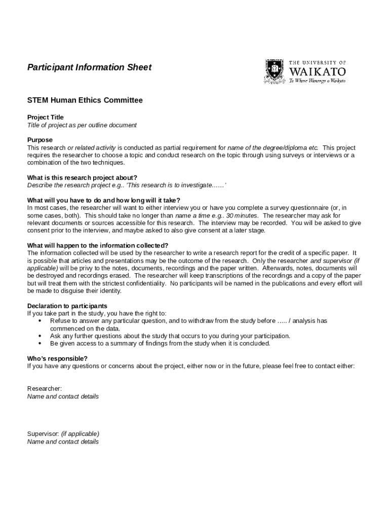 Participant Ination Sheet Doc Template | pdfFiller