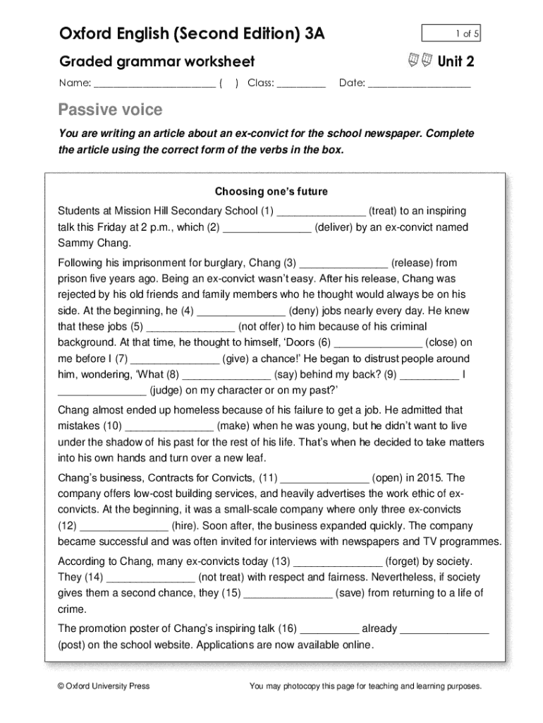 Fillable Online Passive Voice and Grammar Exercises Fax Email Print ...