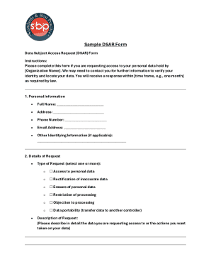 Fillable Online Data Subject Access Request (dsar) Form Fax Email Print ...
