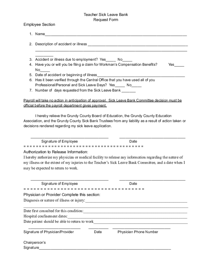 Fillable Online Teacher Sick Leave Bank Request Form Fax Email Print - pdfFiller