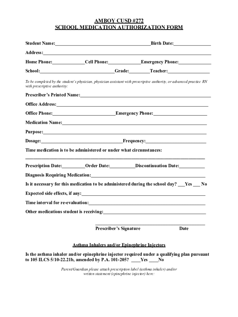 Fillable Online School Medication Authorization Form Fax Email Print ...