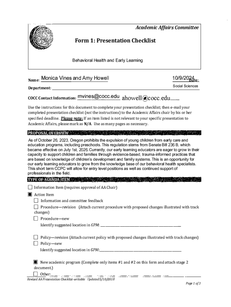 Fillable Online Revised Aa Presentation Checklist Fax Email Print ...