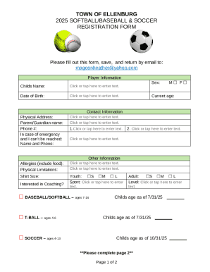 2025 Softball/baseball & Soccer Registration Doc Template | pdfFiller