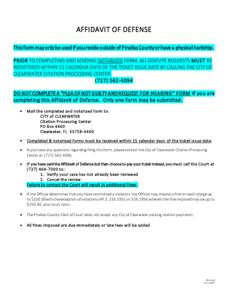 Fillable Online Affidavit of Defense for Parking Ticket Fax Email Print ...