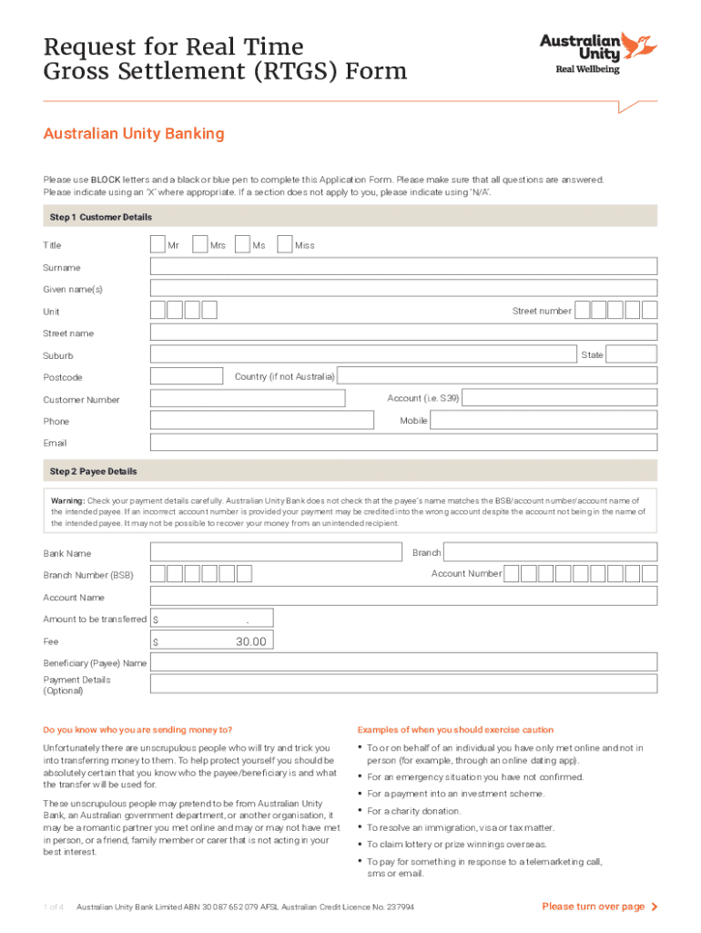 Fillable Online Request for Real Time Gross Settlement (rtgs) Form Fax ...