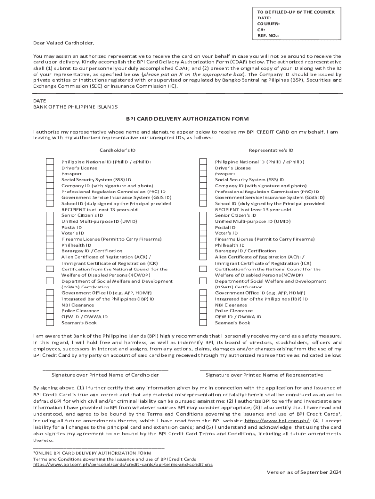 Fillable Online Bpi Card Delivery Authorization Fax Email Print - pdfFiller