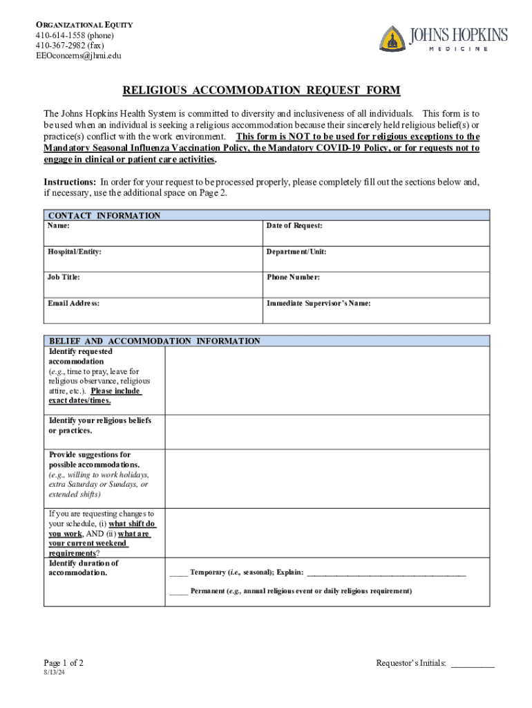 Fillable Online Religious Accommodation Request Form Fax Email Print ...