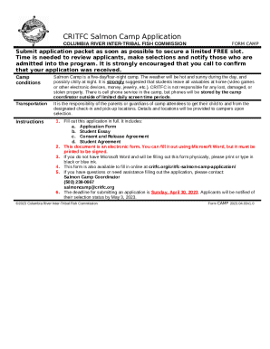 Salmon Camp Application Doc Template | pdfFiller