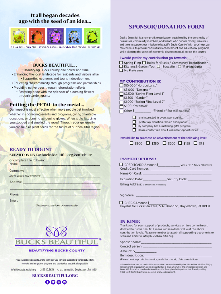 Fillable Online Bucks Beautiful Sponsor/donation Form Fax Email Print ...
