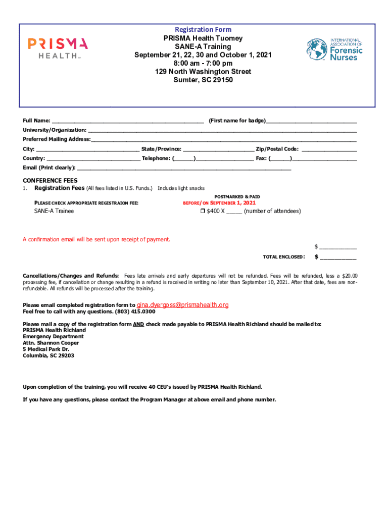 Fillable Online Sane-a Training Registration Fax Email Print - pdfFiller