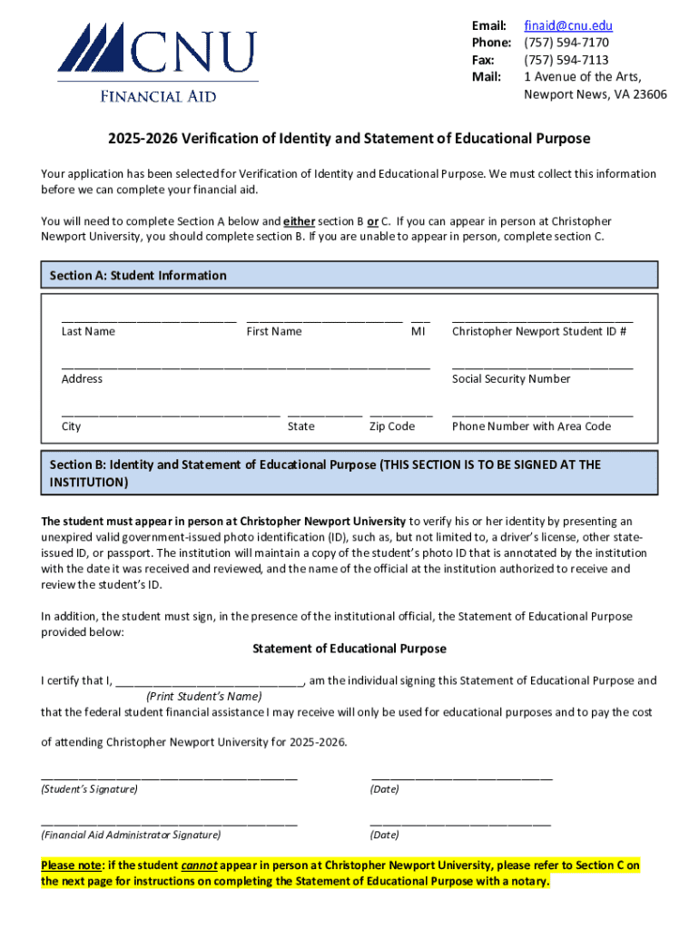 Fillable Online Verification of Identity and Statement of Educational Purpose Fax Email Print ...