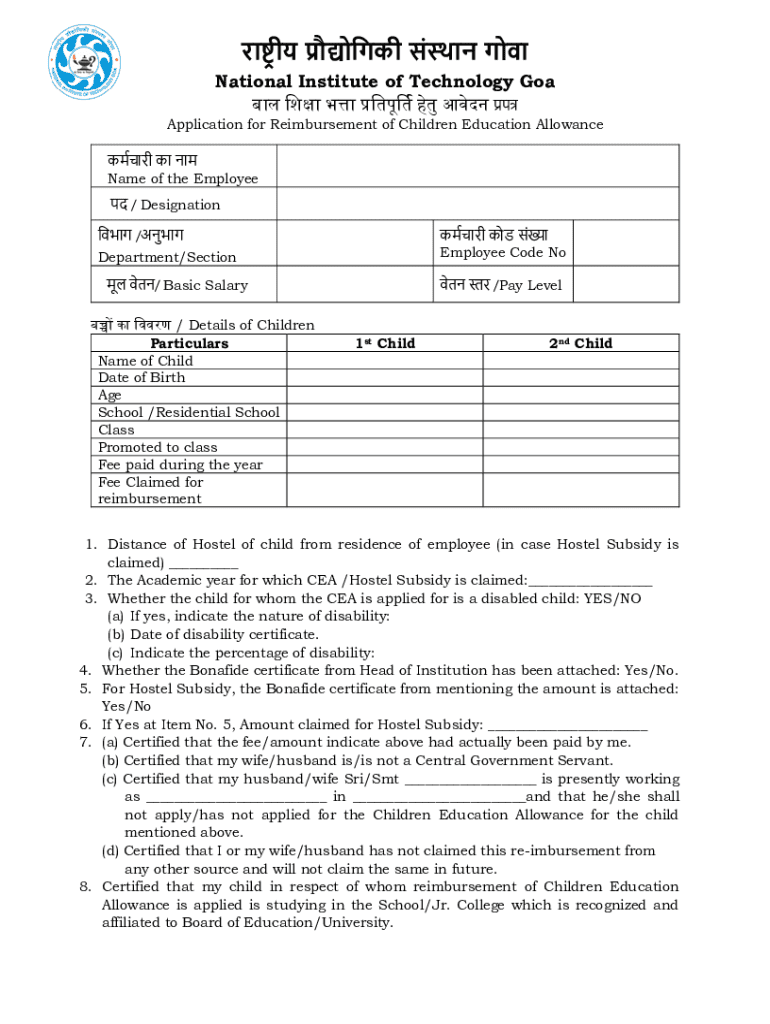 Fillable Online Application for Reimbursement of Children Education Allowance Fax Email Print ...