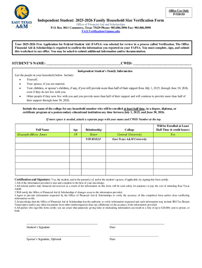 Fillable Online 2025-2026 Family Household Size Verification Form Fax ...