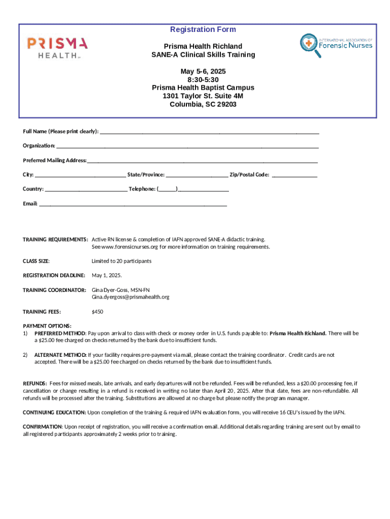 Sane-a Clinical Skills Training Registration Doc Template | pdfFiller