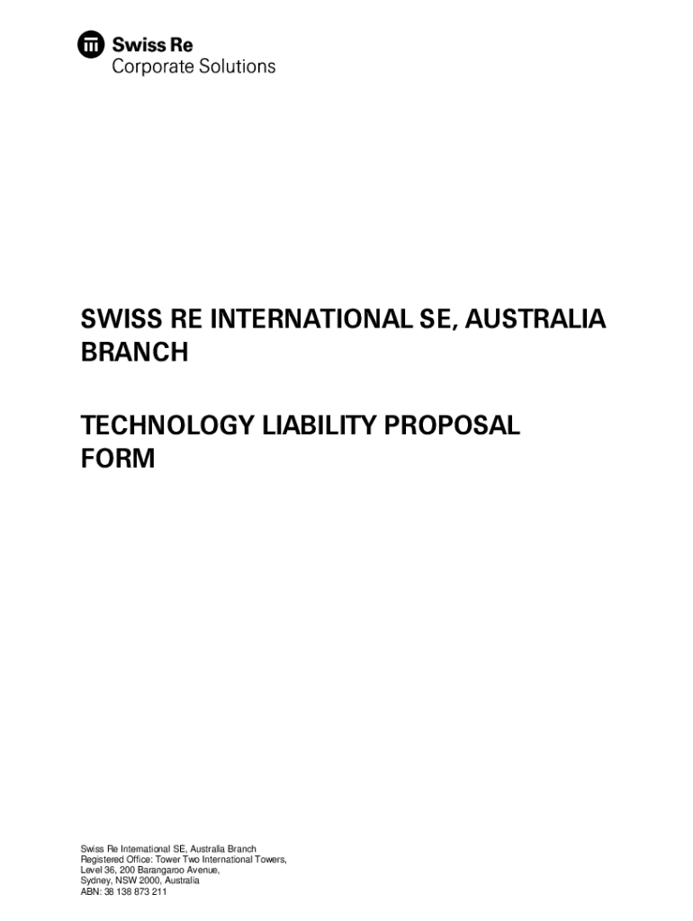 Fillable Online Swiss Re International Se, Australia Branch Technology ...