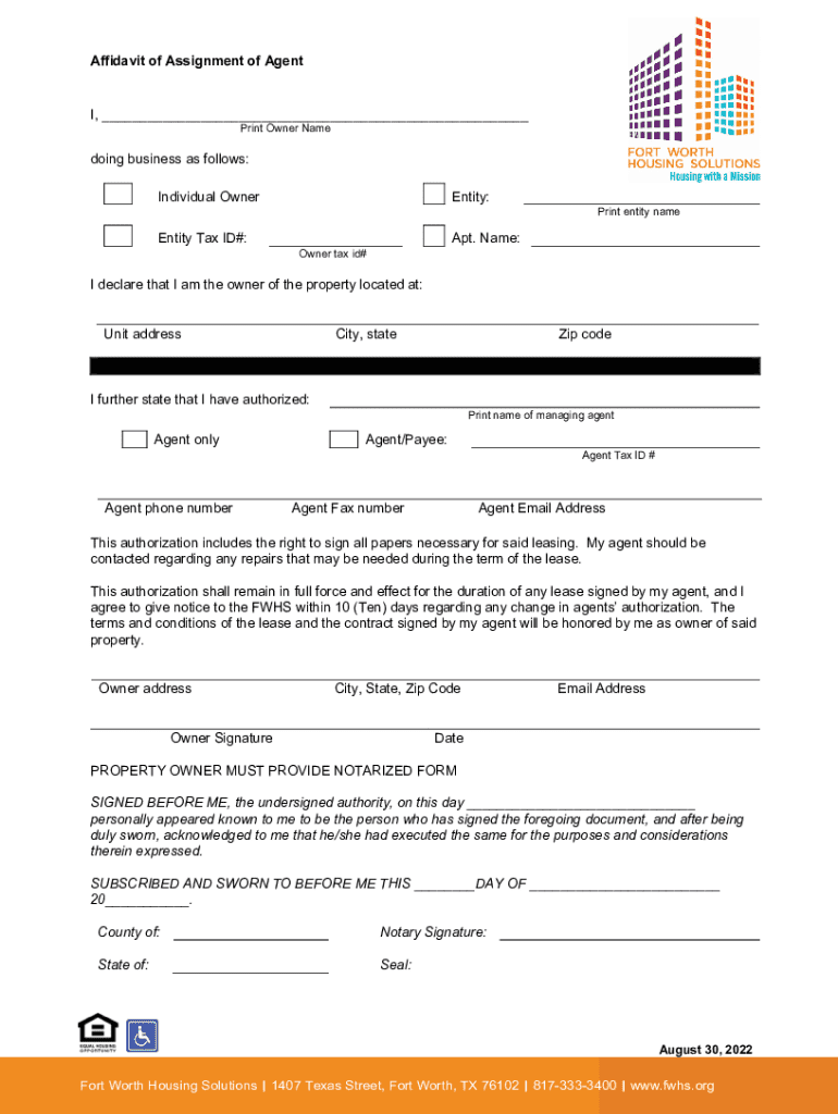 Fillable Online Affidavit of Assignment of Agent Fax Email Print ...